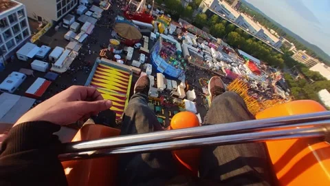 Kids Fun Ride POV at Funfair, Chairoplan... | Stock Video | Pond5