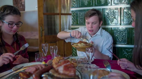 Kids having a feast in the local restora... | Stock Video | Pond5