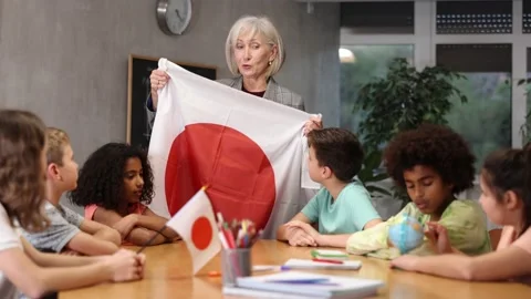 Kids learning together about japan in ge... | Stock Video | Pond5
