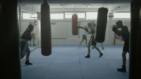 Kids training with punchbags, kids boxin... | Stock Video | Pond5