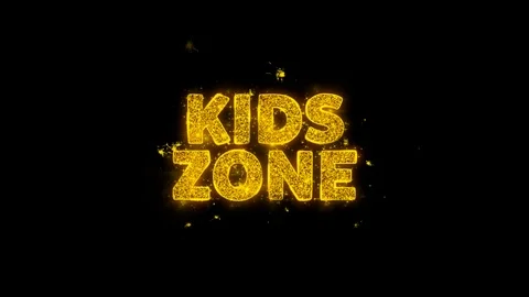 Kids zone Text Sparks Particles on Black... | Stock Video | Pond5