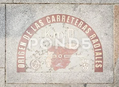 Kilometer zero point sign in puerta del sol madrid Stock Photo #33400355
