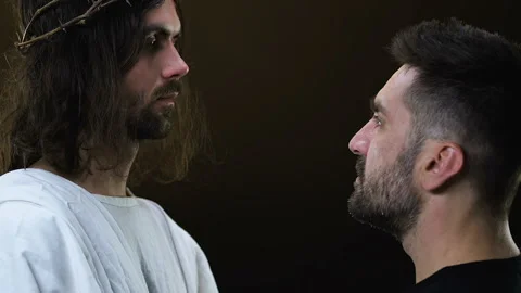 Kind Jesus Christ hugging poor man isola... | Stock Video | Pond5