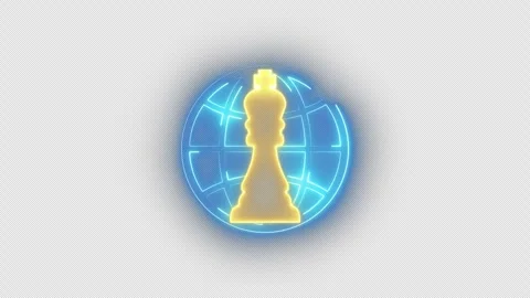 King chess piece icon with world global ... | Stock Video | Pond5