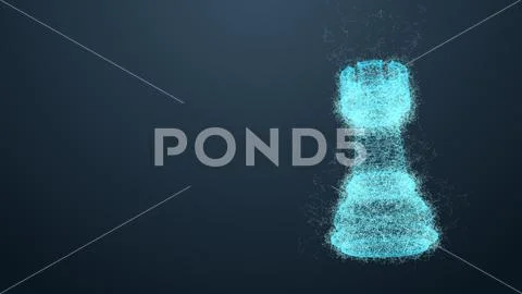 King rook chess piece abstract on black screen background. 3D ...