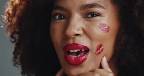 Kiss, makeup and red lipstick with face ... | Stock Video | Pond5