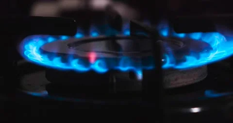 kitchen gas stove fire inflaming, close-... | Stock Video | Pond5