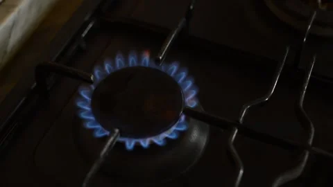 kitchen stove gas methane. blue flame ga... | Stock Video | Pond5