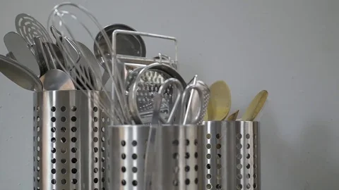 Kitchen utensils on white background. Do... | Stock Video | Pond5