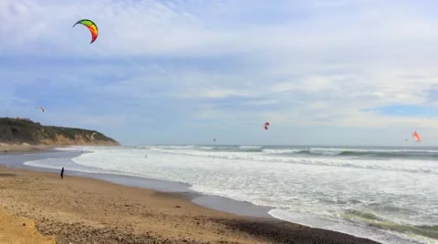 Kite surfers at Big Basin State Beach, C... | Stock Video | Pond5