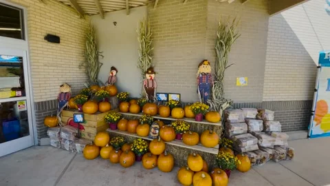 KJ's grocery store fall decor re-grand o... | Stock Video | Pond5
