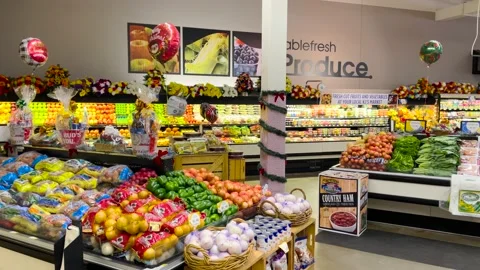 KJ's grocery store fall decor re-grand o... | Stock Video | Pond5