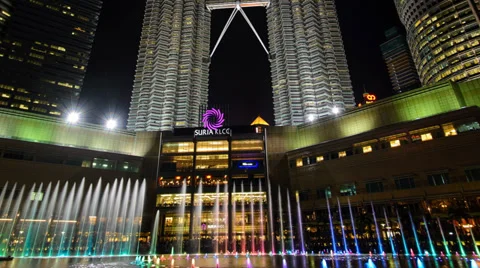 KLCC And Colourful Water Fountain Zoom O... | Stock Video | Pond5