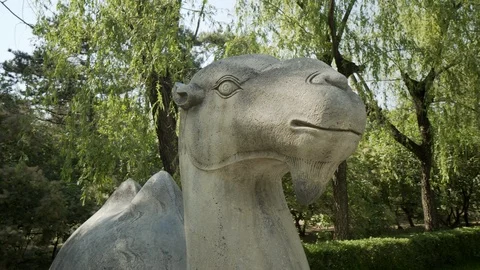 Kneeling Bactrian camel statue at Ming D... | Stock Video | Pond5