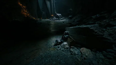 Knight lying dead in a dark cave with sh... | Stock Video | Pond5