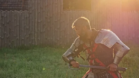 Knight practicing using the sword for ba... | Stock Video | Pond5