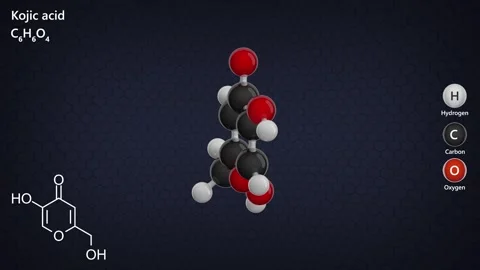 Kojic Acid. 3D model of a molecule. C6H6... | Stock Video | Pond5