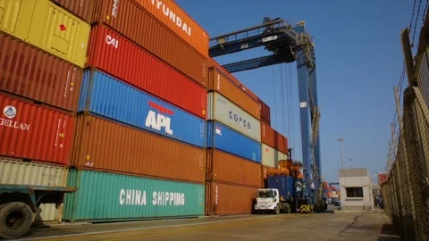 A konecrane lifter is picking the contai... | Stock Video | Pond5