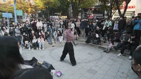 Korean dancers busking in Hongdae during... | Stock Video | Pond5