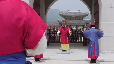 Korean soldier bowing with a sword at Gy... | Stock Video | Pond5