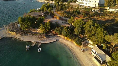 Ksamil Albania sunset Island Reveal, 4K ... | Stock Video | Pond5