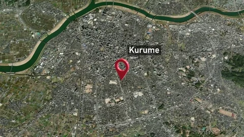 Kurume City Map Zoom (Japan) from Space ... | Stock Video | Pond5