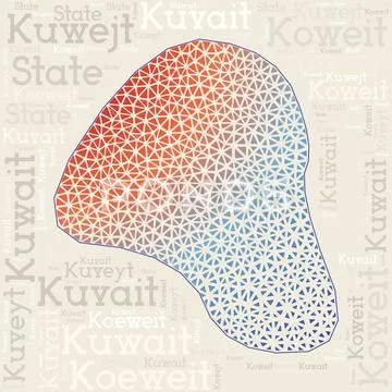 KUWAIT map design. Country names in different languages and map shape ...