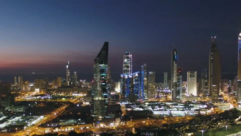 Kuwait, night panorama of the city (aeri... | Stock Video | Pond5
