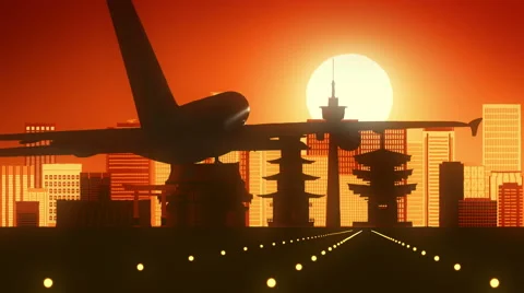 Kyoto Japan Airplane Landing Skyline Gol... | Stock Video | Pond5