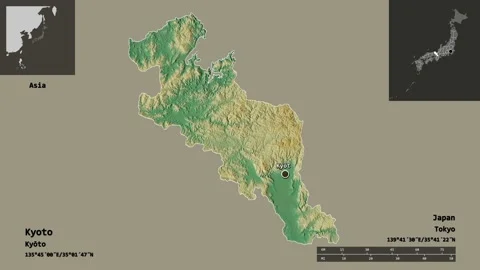 Kyoto location. Japan. Relief map | Stock Video | Pond5