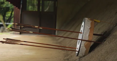 Kyudo Japanese zen archery arrow hits ta... | Stock Video | Pond5