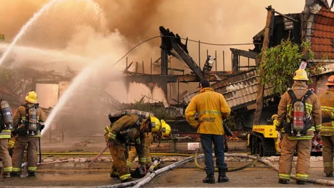 LA Fire department fighting a structure ... | Stock Video | Pond5