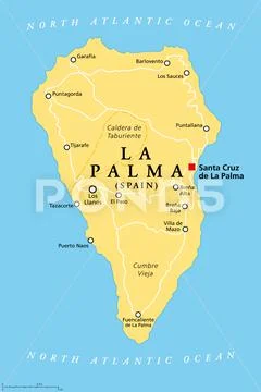 La Palma island, political map, part of the Canary Islands, Spain ...