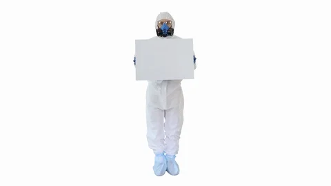 Lab scientist in safety suit holding emp... | Stock Video | Pond5