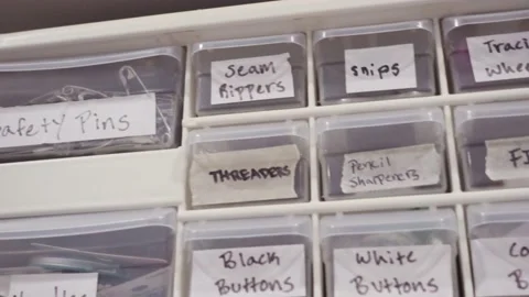 Labeled Bins of Sewing and Craft Materia... | Stock Video | Pond5