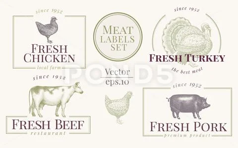 Labels with farm animals. Set templates logotype for shops and markets ...