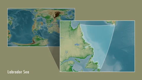 Labrador Sea. Physical map. Patterson Cy... | Stock Video | Pond5