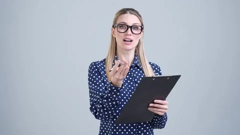 Lady counselor make survey write check l... | Stock Video | Pond5