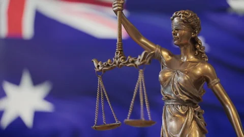 Lady Justice statue with Australian flag... | Stock Video | Pond5