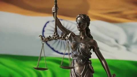 Lady Justice statue with Indian flag as ... | Stock Video | Pond5