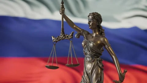 Lady Justice statue with Russian flag as... | Stock Video | Pond5