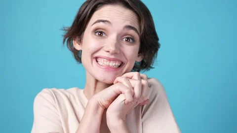 Lady portrait feel impressed isolated on... | Stock Video | Pond5