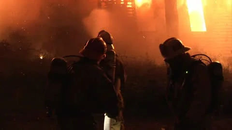 LAFD structure fire at night | Stock Video | Pond5