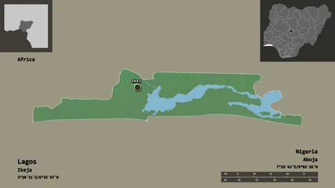 Lagos location. Nigeria. Relief map | Stock Video | Pond5
