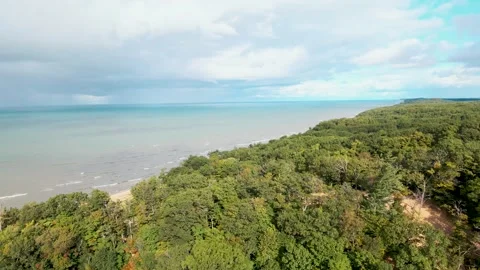 Lake Michigan coast line at Hoffmaster S... | Stock Video | Pond5