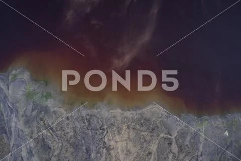Lake with red polluted toxic water in abandoned open pit mine. ~ Hi Res ...