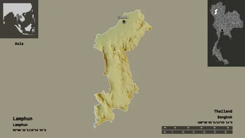 Lamphun location. Thailand. Relief map | Stock Video | Pond5