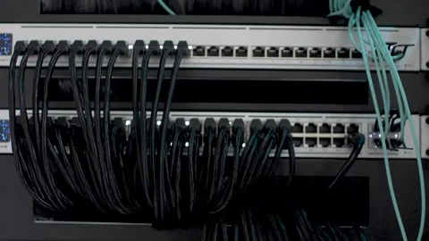 LAN Cables Plugged In Network Server Rac... | Stock Video | Pond5