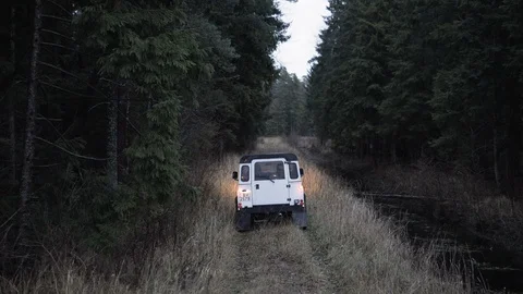 Land Rover Defender 90 in a forest | Stock Video | Pond5