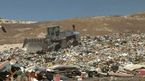 Landfill Garbage Dump Tractor | Stock Video | Pond5